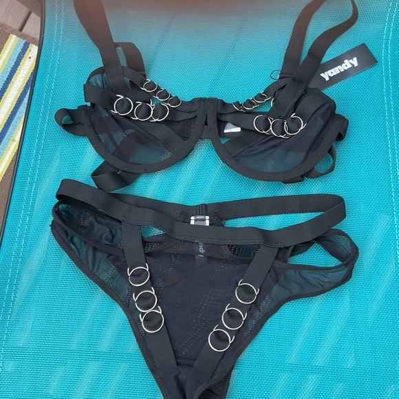 Yandy | Intimates & Sleepwear | Yandy Black Strappy Braand Panty Set ...